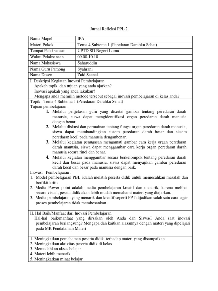 Jurnal Refleksi PPL 2 | PDF