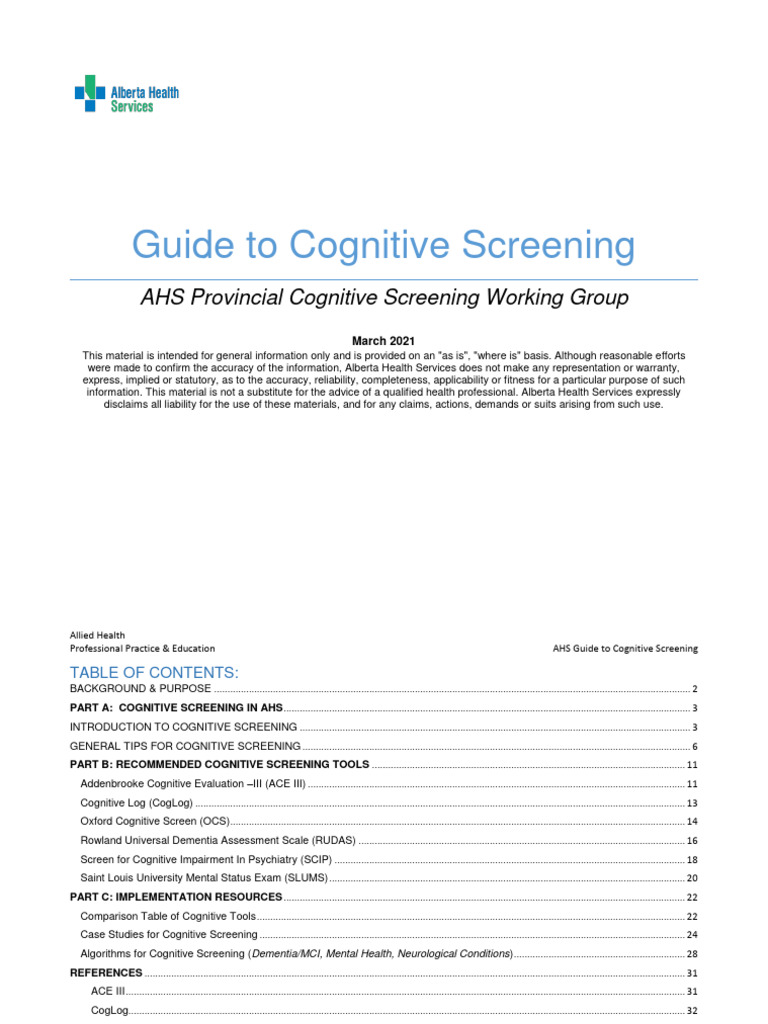 AHS Cognitive Screening Guide 2021 | PDF | Language Interpretation ...