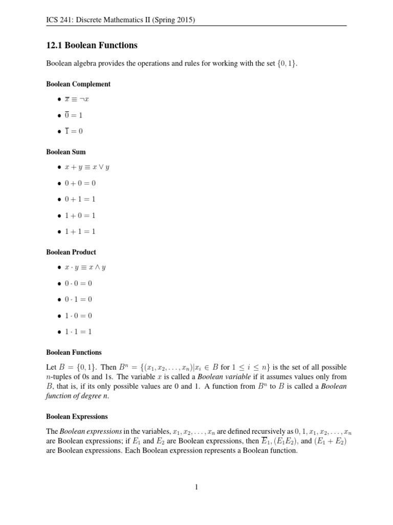 Booleanfunctions Qa Pdf Boolean Algebra Teaching Mathematics