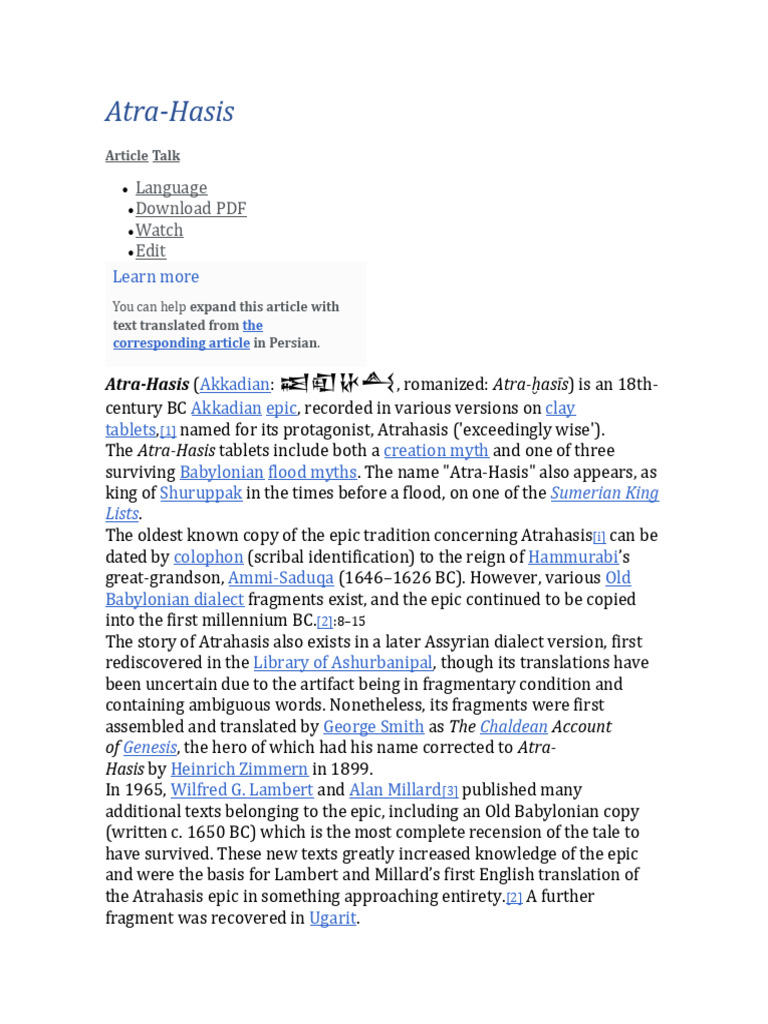 Atra Hasis | PDF | Ancient Near East | 3rd Millennium Bc