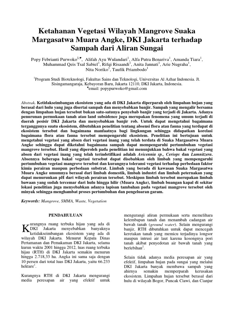 Ketahanan Vegetasi Wilayah Mangrove Suaka Margasatwa Muara Angke, DKI Jakarta Terhadap Sampah ...