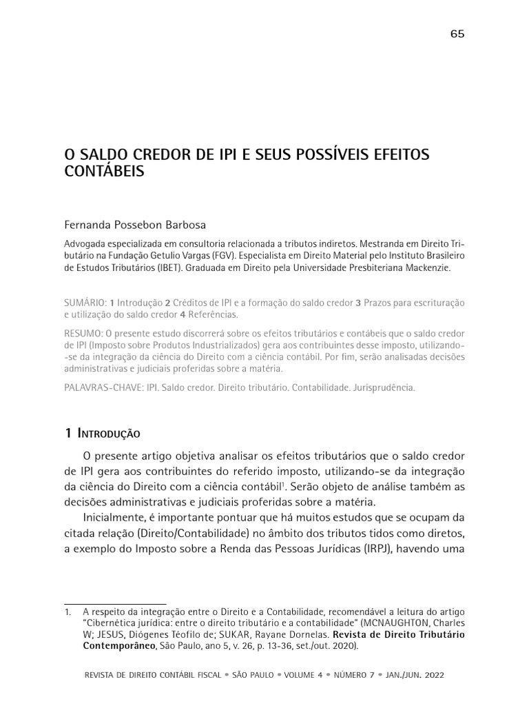 4 O Saldo Credor de IPI | PDF | Contabilidade | Impostos
