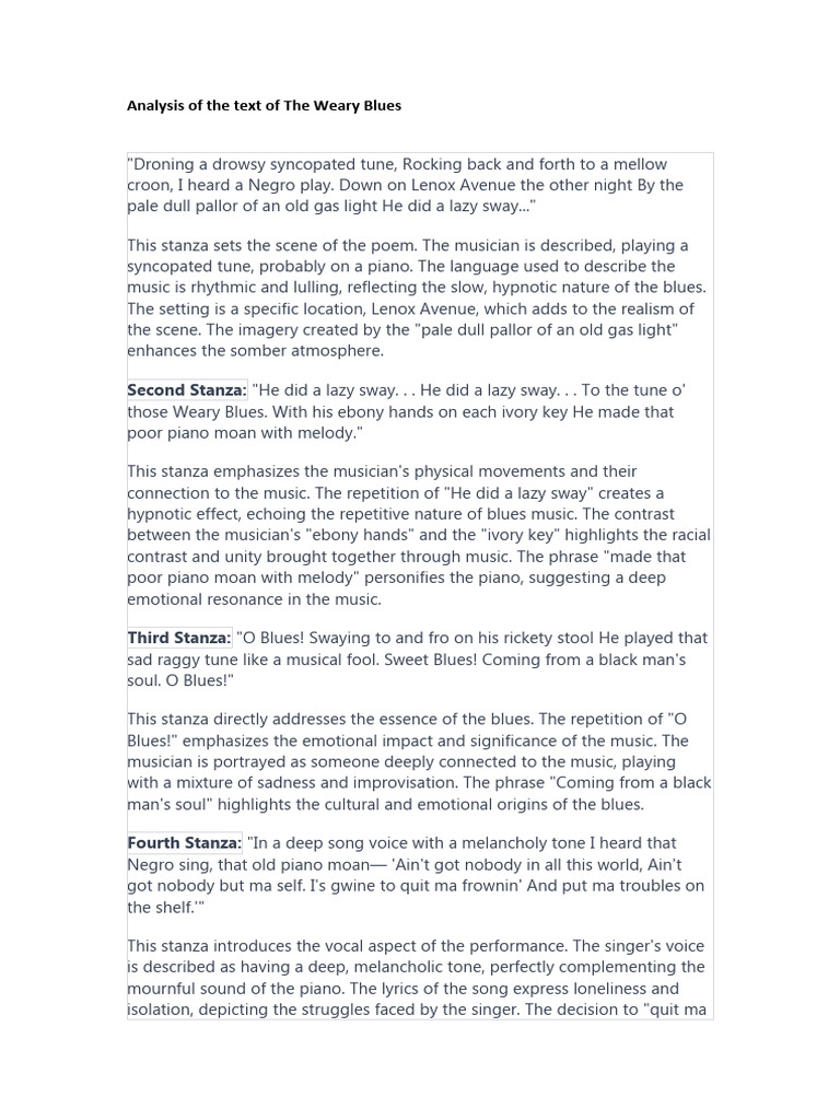 Analysis of "The Weary Blues" | PDF