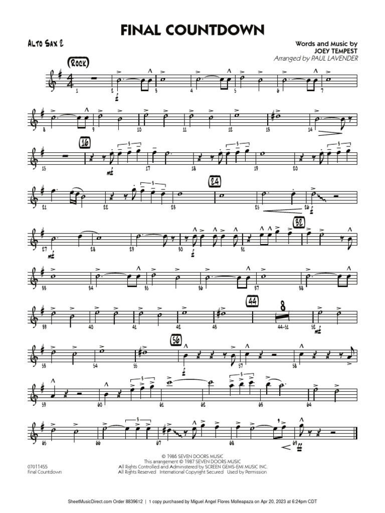 Final Countdown: (R o CK) Alto Sax 2 | Download Free PDF | Chess | Chess Openings