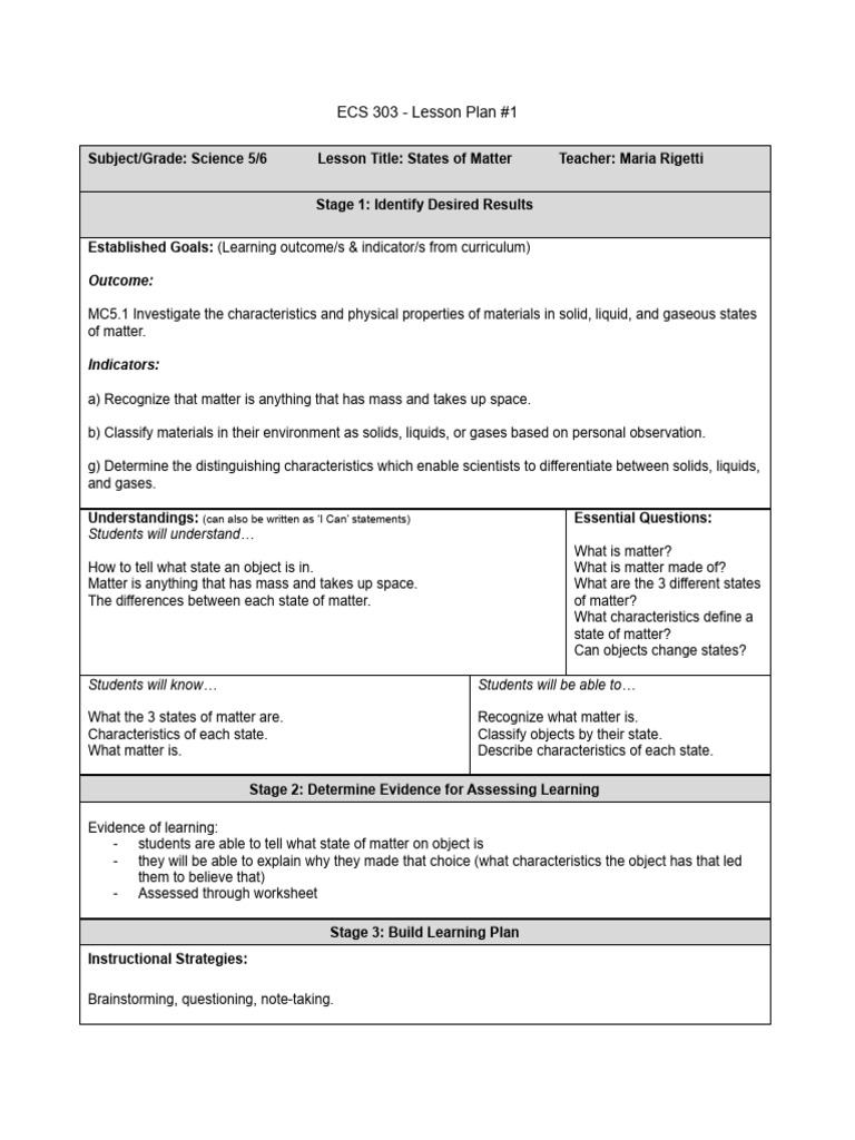 Lesson Plan Science 5 6 1 | PDF | Matter | Lesson Plan