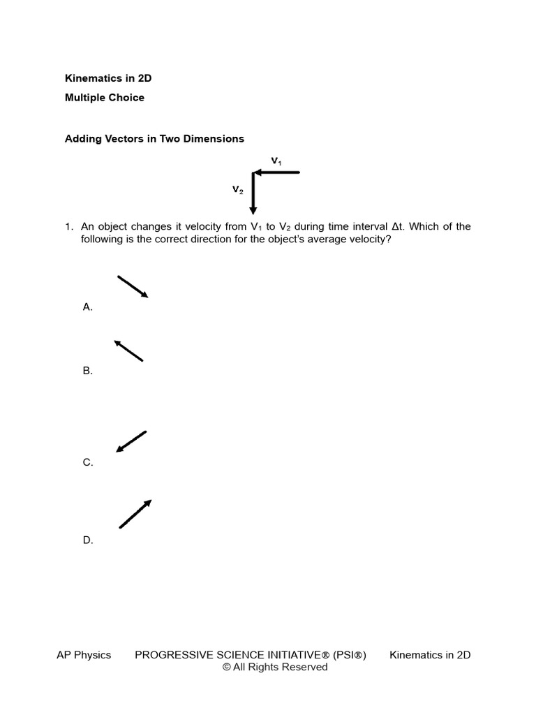 2D Kinematics Multiple Choice Questions | PDF | Kinematics | Velocity