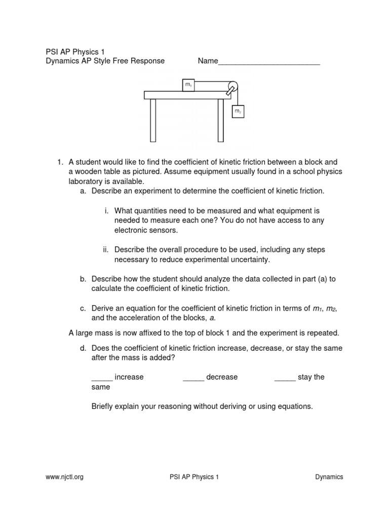 Ap Phys1 - Dynamics 2d Ap Style Free Response Questions - 2019 08 19 ...
