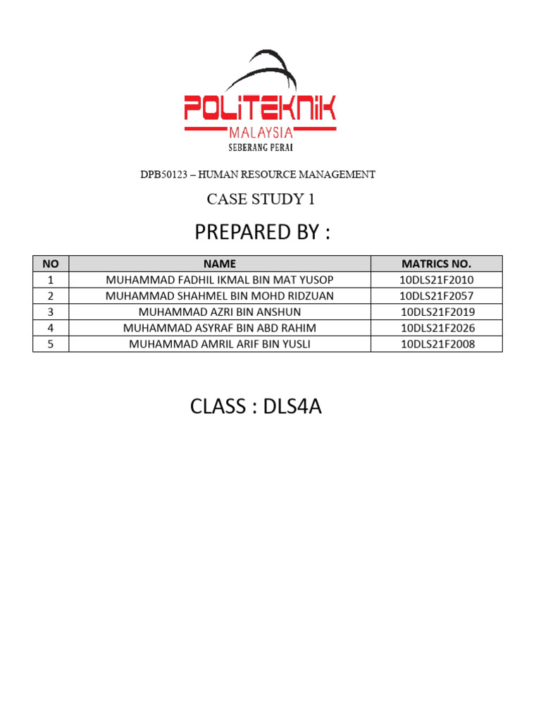DPB50123 HR Case Study 1 | PDF | Employment | Economic Surplus