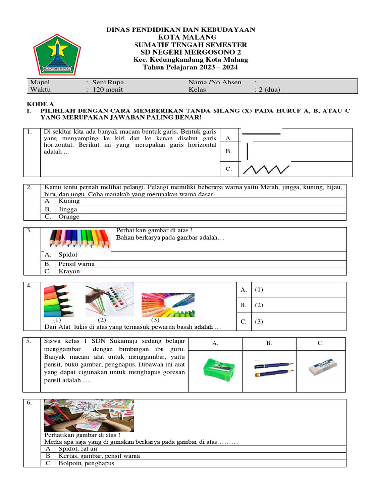 Soal STS - Seni Rupa - Kelas 2 - SDN Merdu | PDF