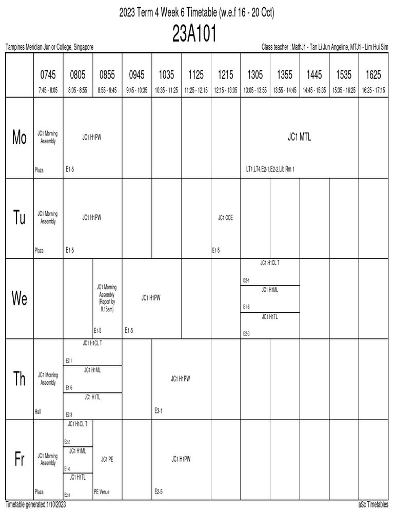 (Week 6) - 2023 JC1 CG Term 4 Timetable (W.e.f. 16 To 20 Oct) | PDF ...