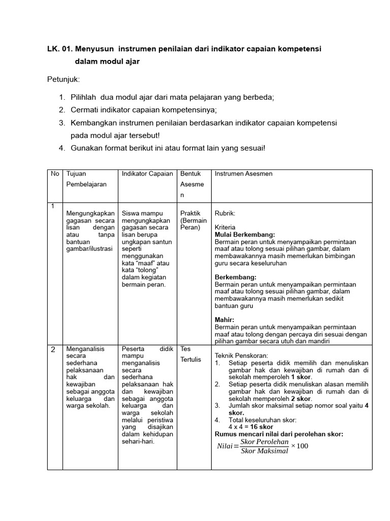 LK - 01. Pembelajaran Dan Asesmen | PDF