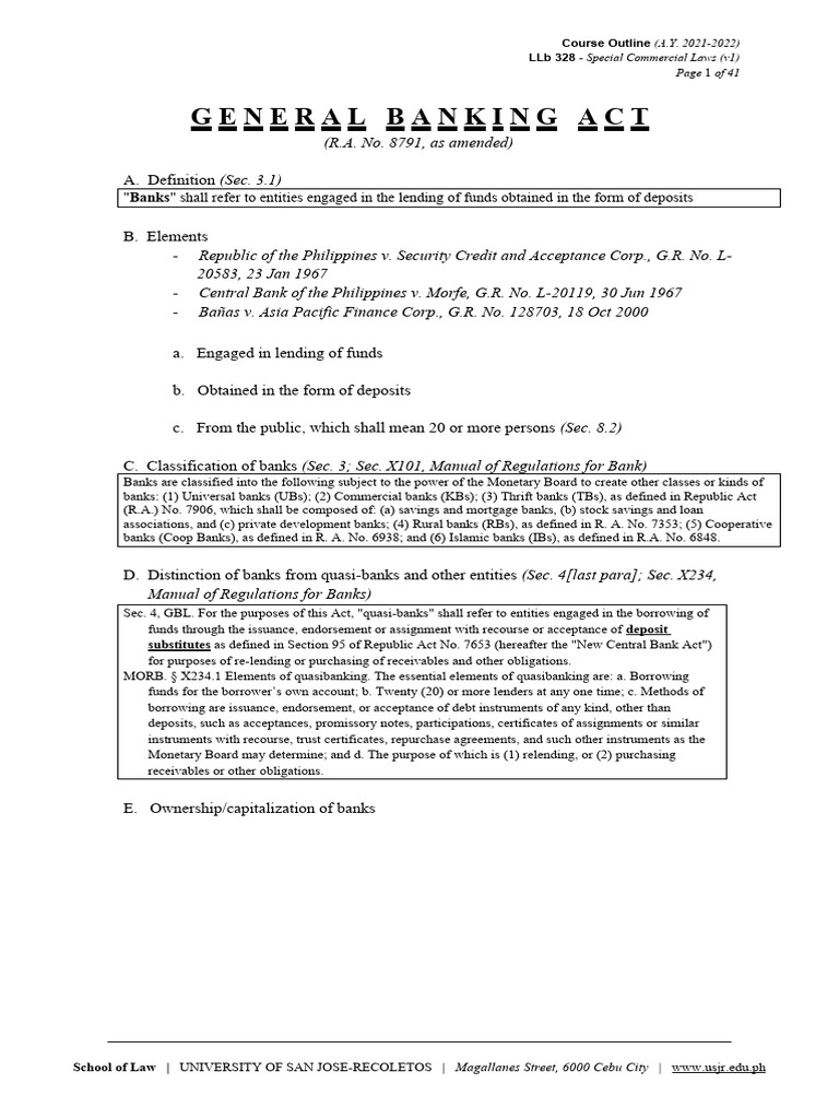 General Banking Act Overview | PDF | Banks | Deposit Account