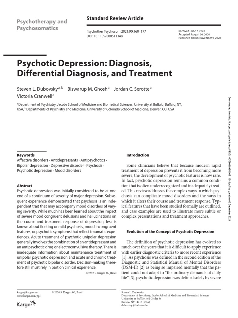 Psychotic Depression: Diagnosis, Differential Diagnosis, and Treatment | PDF | Psychosis | Major ...