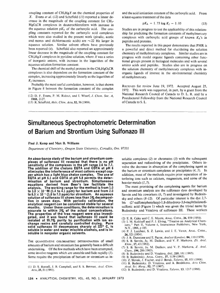 UV Vis Spectrophotmetry of Strontium and Barium | PDF | Acid Dissociation Constant | Ph