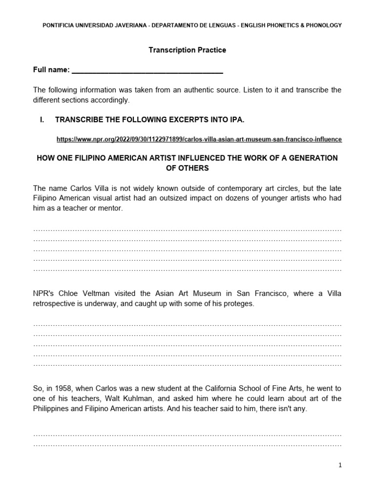 Workshop - IPA & Reverse Transcription Practice | PDF | Graphemes ...