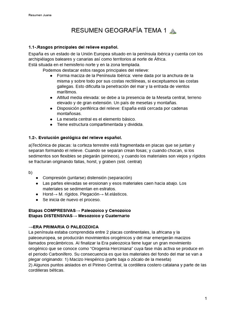 Resumen Geografía Tema 1 | PDF | Terreno | Naturaleza