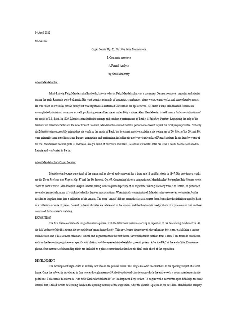 Mendelssohn Organ Sonata Analysis | PDF | Johann Sebastian Bach ...