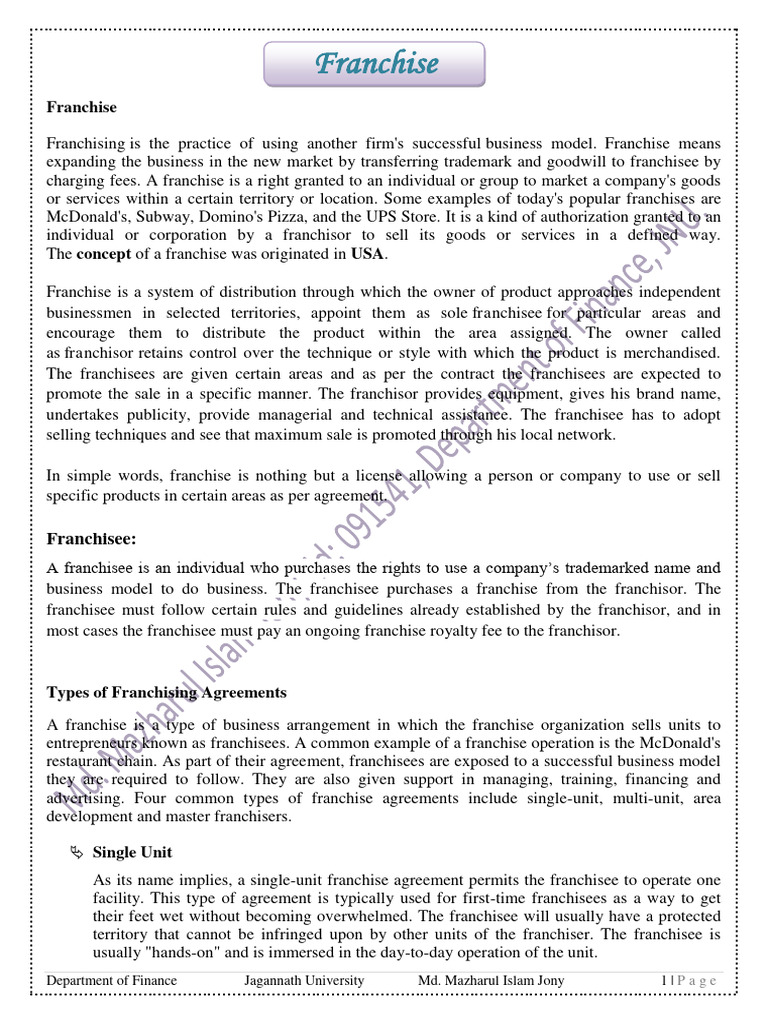 Franchise | PDF | Franchising | Business