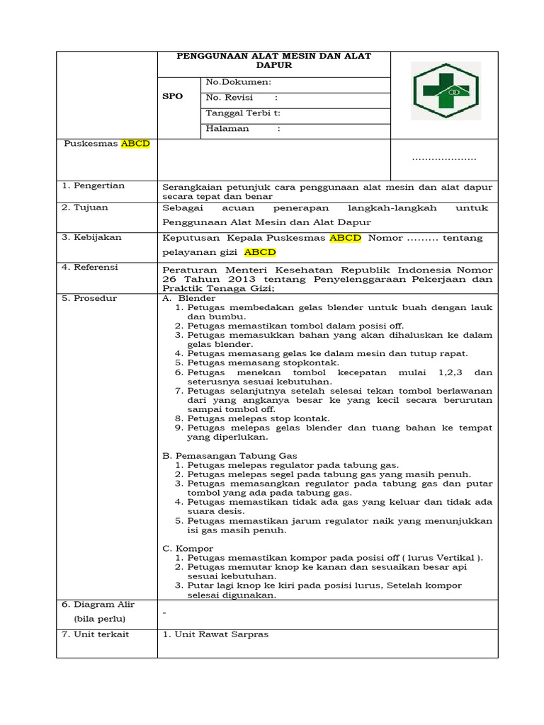 Sop Penggunaan Alat Dan Mesin Dapur | PDF
