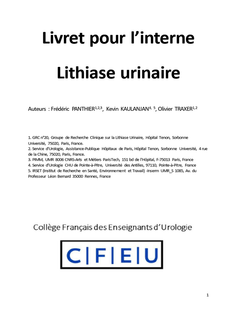 Guide sur la lithiase urinaire | PDF | Système génito-urinaire ...