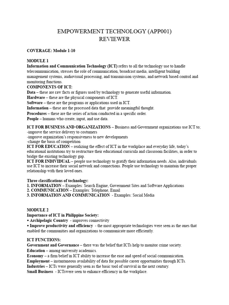 Empowerment Technology Reviewer | PDF | Information Technology | Spreadsheet