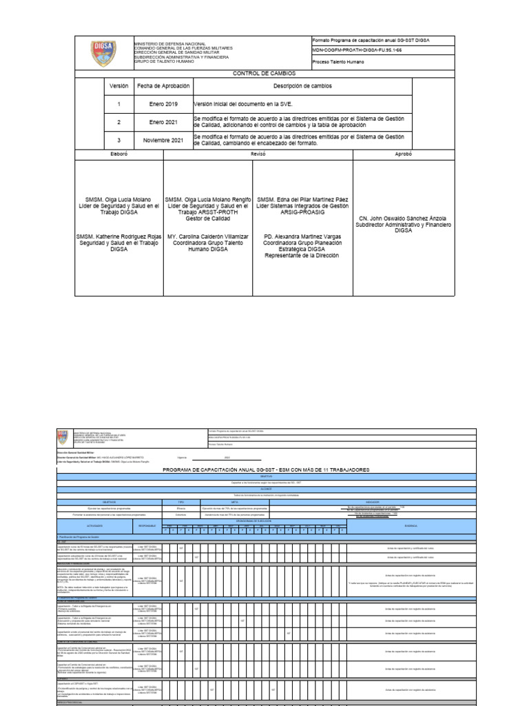 Programa de Capacitacion Anual SG SST Esm Con Mas de 11 Trabajadores | PDF | La seguridad