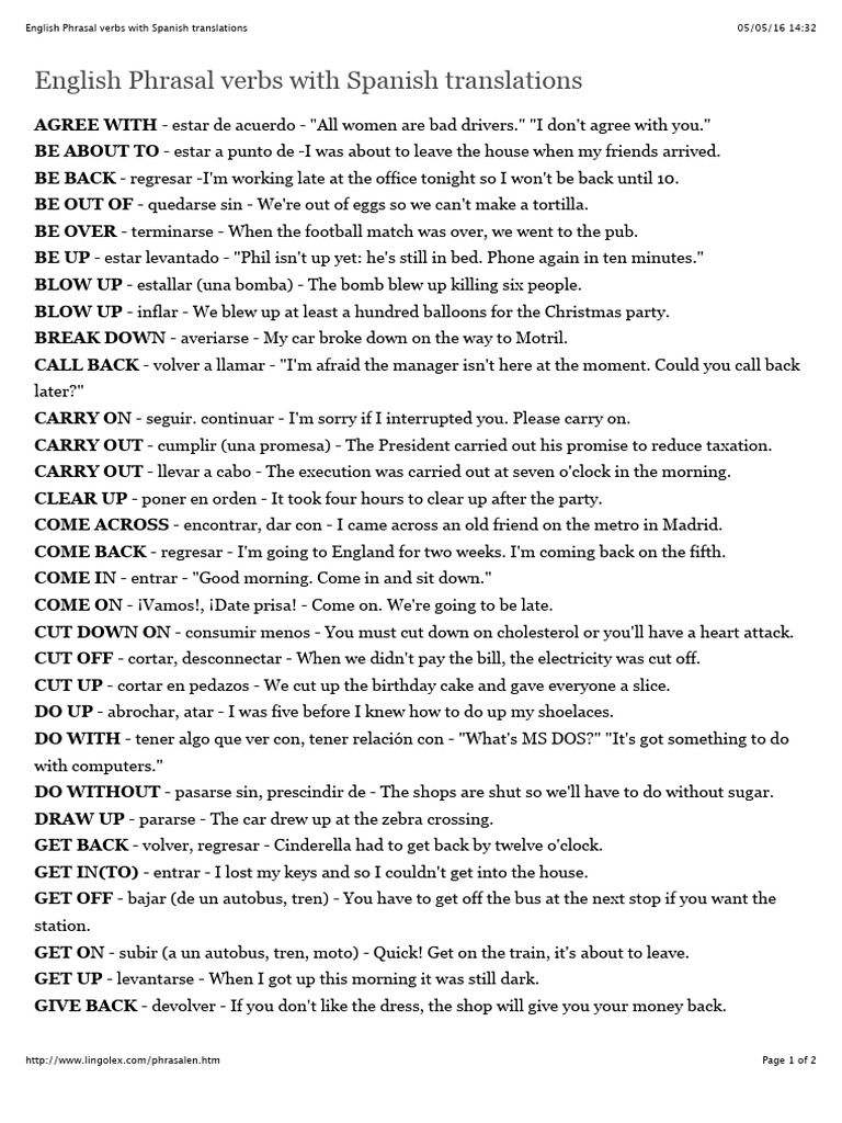 English-Spanish Phrasal Verbs List | PDF