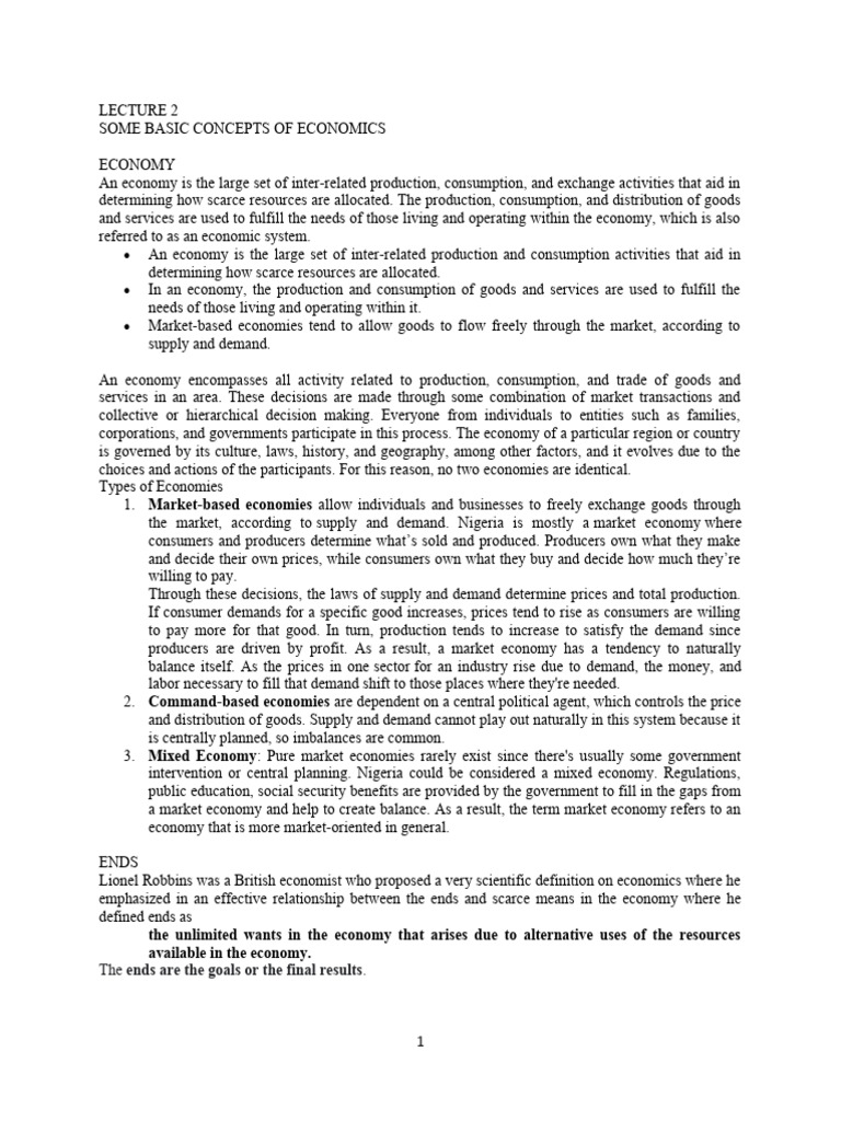 Lecture 2 Some Basic Concepts of Economics | PDF | Economics | Economies