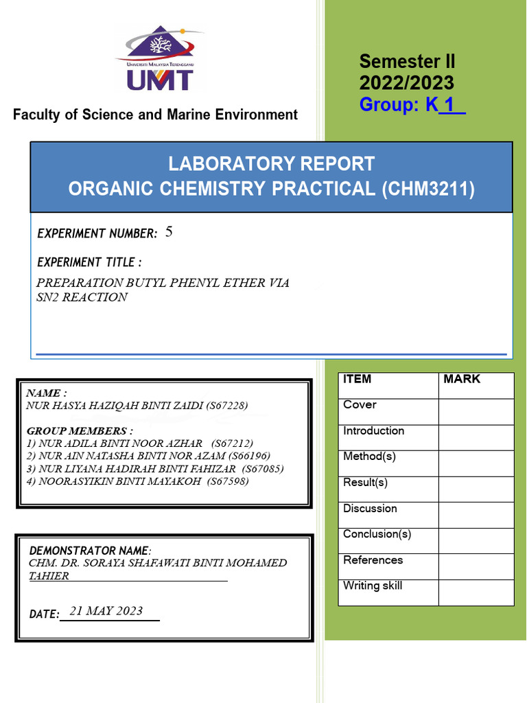 Preparation Butyl Phenyl Ether Via Sn2 Reaction | PDF | Ether ...