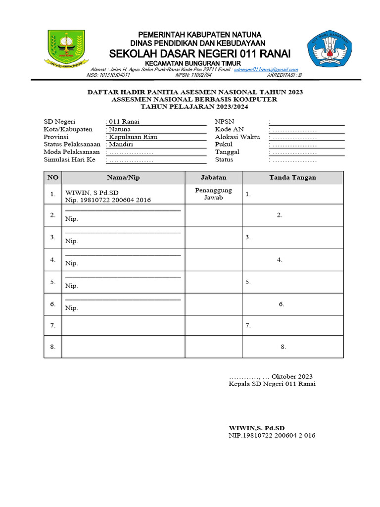 Daftar Hadir Panitia ANBK | PDF