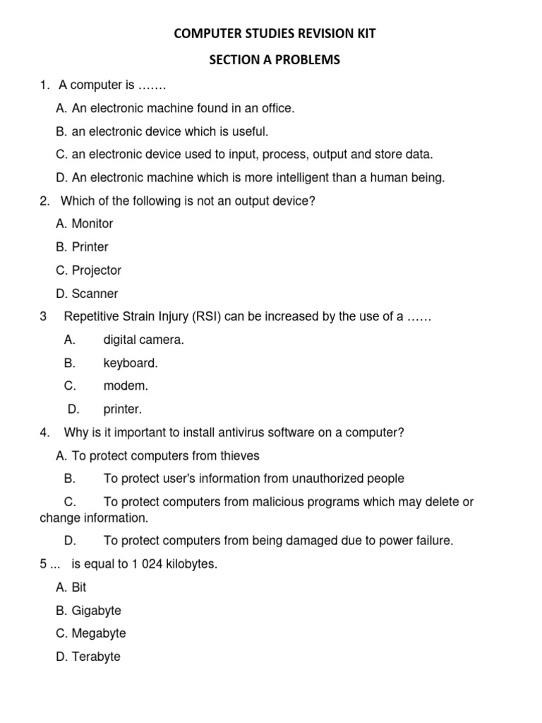 Computer Studies Revision Questions | PDF | Computer Data Storage ...