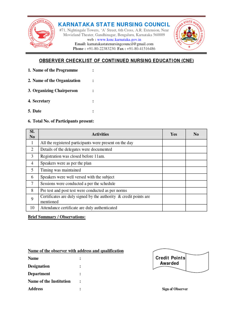 Observer Checklist of Cne | PDF