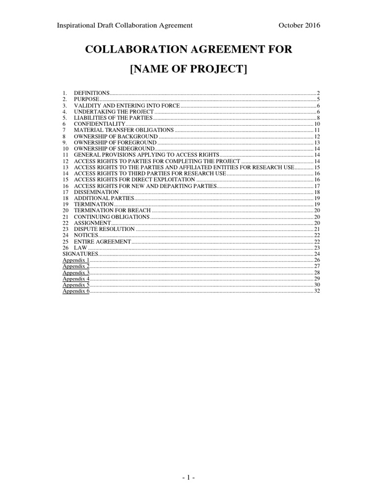 Inspirational Draft Collaboration Agreement | PDF | Indemnity | Legal Liability