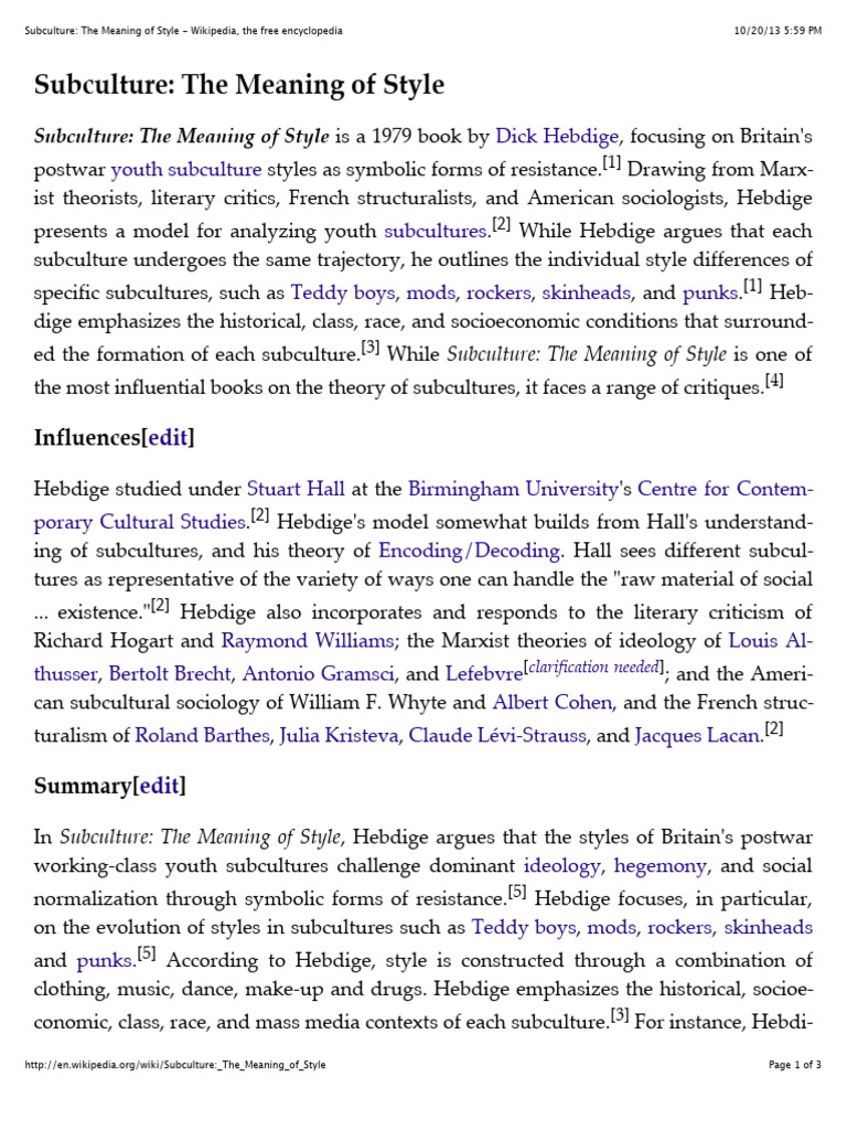 Subculture The Meaning of Style | PDF