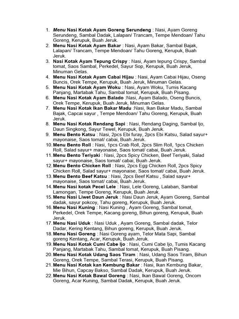 Menu Nasi Box | PDF
