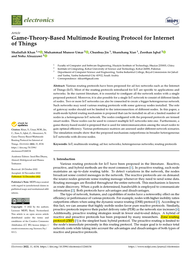 Electronics: Game-Theory-Based Multimode Routing Protocol For Internet of Things | PDF | Routing ...
