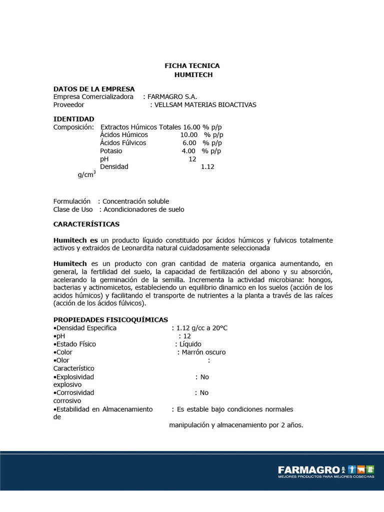 Humitech - Ficha Tecnica | PDF | Fertilizante | Ácido