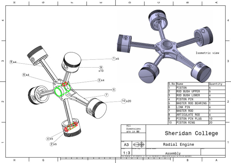 Radial Engine Piston Assembly Drawing | PDF | Piston | Rotating Machines