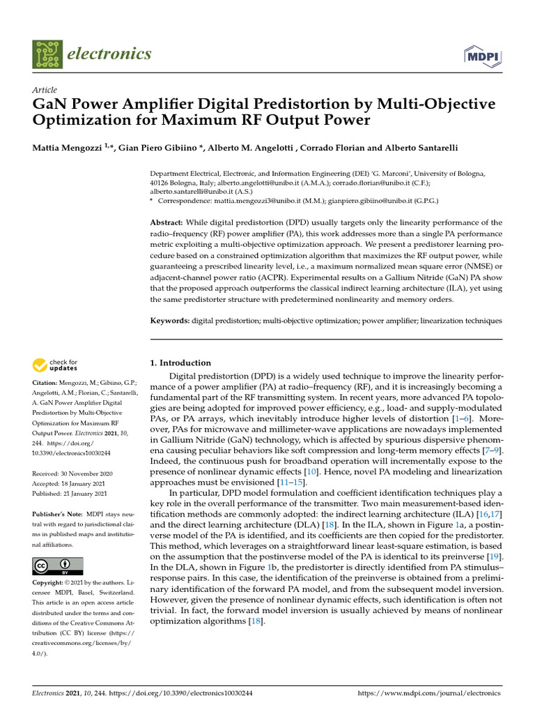 GaN Power Amplifier Digital Predistortion by Multi | PDF | Mathematical ...