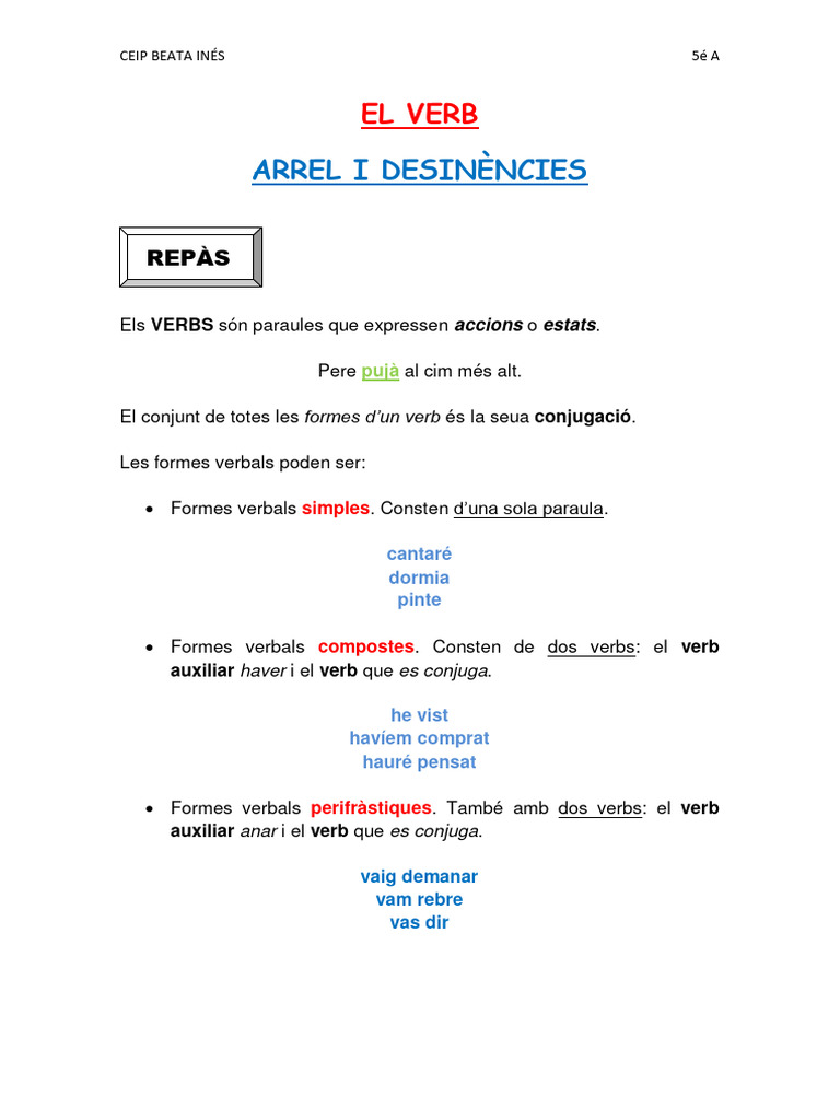 Fitxa 1-El Verb-Arrel I Desinències | PDF