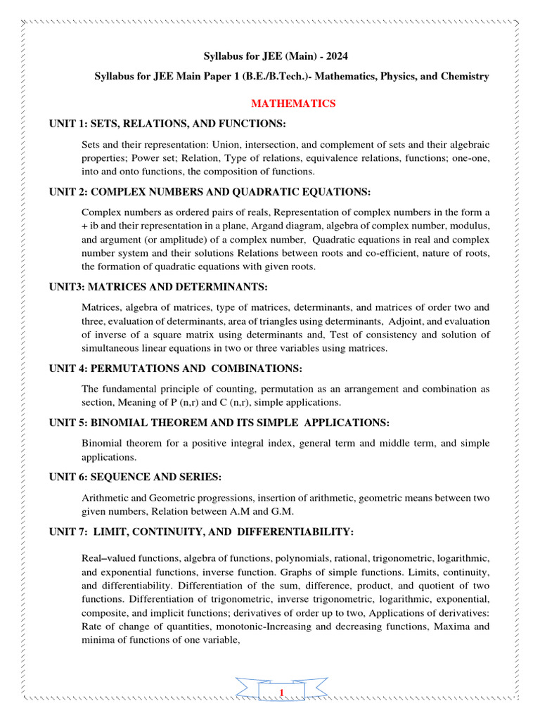 JEE Main 2024 Mathematics Syllabus | PDF | Line (Geometry) | Function (Mathematics)