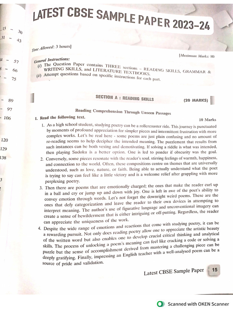 English Sample Paper 23-24 | PDF