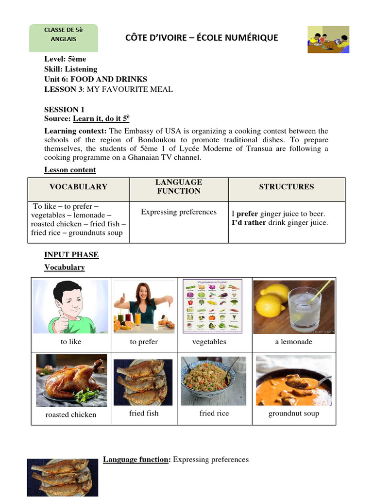 Unité 6 - Leçon 3 - 5e | PDF | Western Cuisine | Home