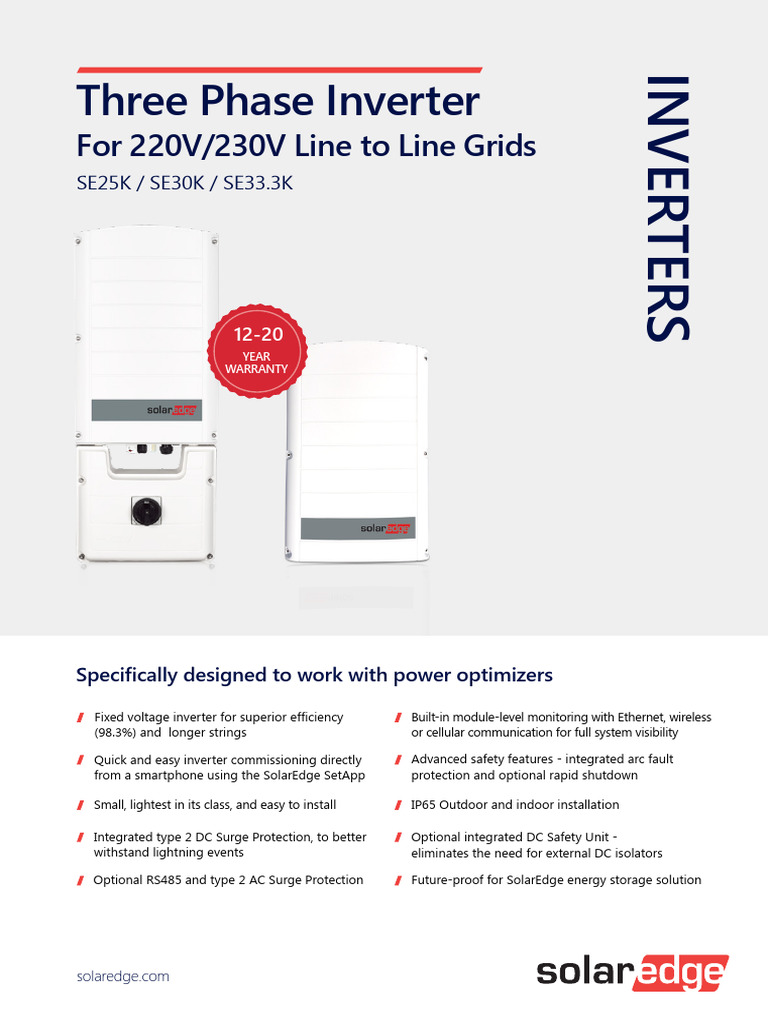 SolarEdge SE25K/SE30K/SE33.3K Inverter Specs | PDF | Power Inverter ...