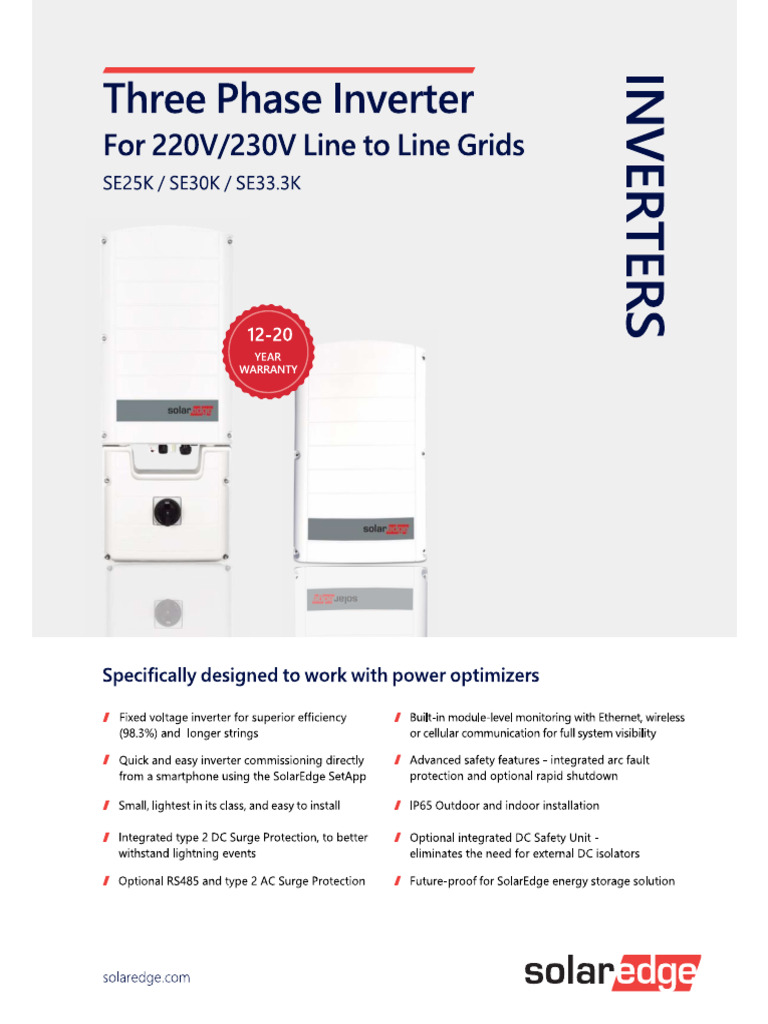 Three Phase Inverter For 220-230V SE25K, SE30K, SE33.3K | PDF