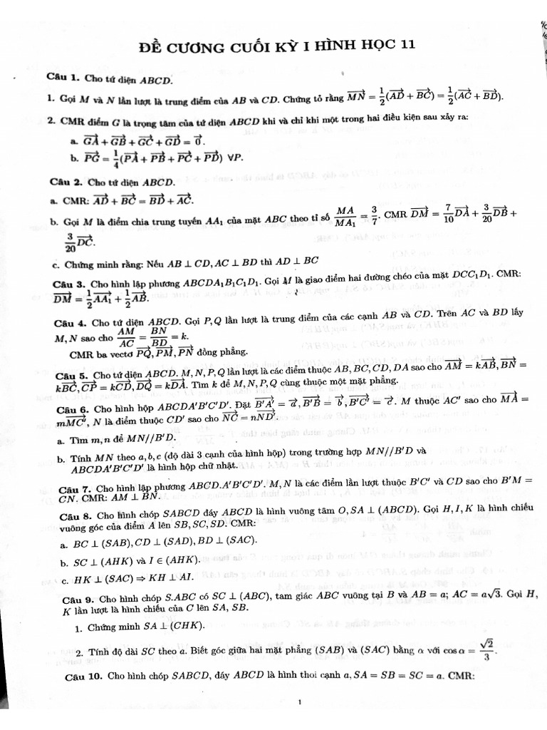 Đề Cương Hình 11 CK1 | PDF