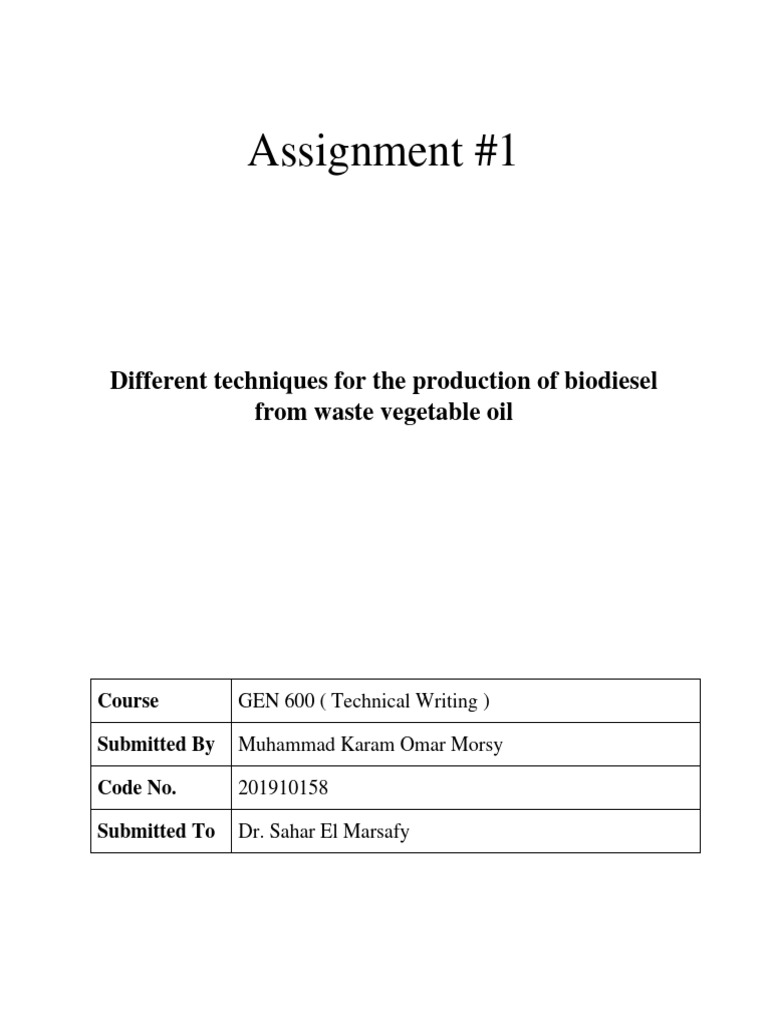 Assignment #1 | PDF | Biodiesel | Waste