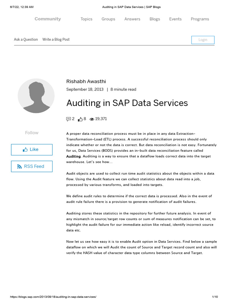 Auditing In Sap Data Services Sap Blogs Pdf Data Type Databases