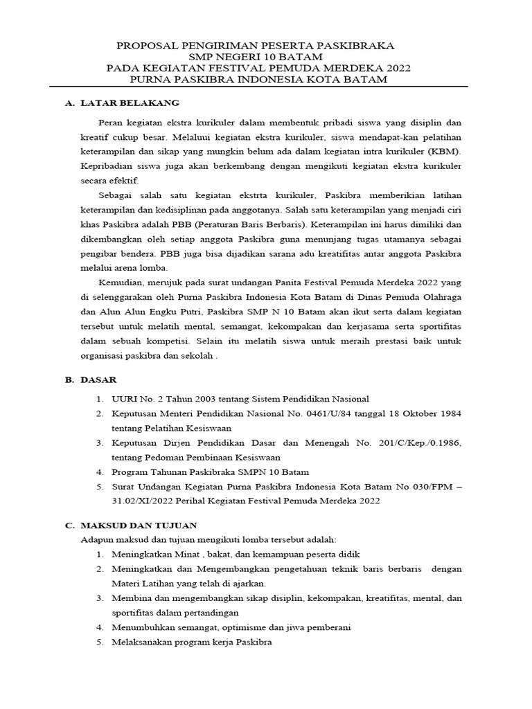 Contoh PROPOSAL Lomba Paskibra | PDF