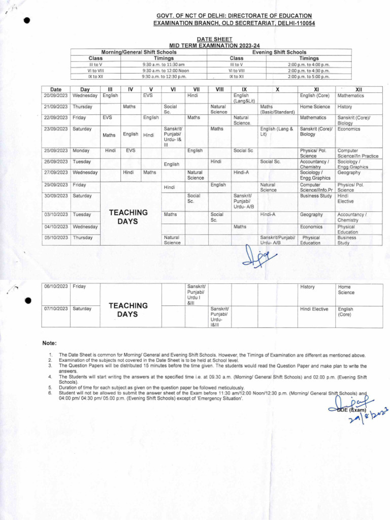 Mid-Term Exam Date Sheet | PDF